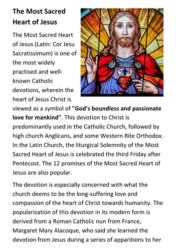 The Most Sacred Heart of Jesus Handout | Teaching Resources