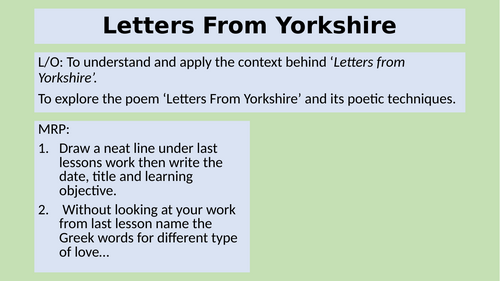Letters from Yorkshire by Maura Dooley | Teaching Resources