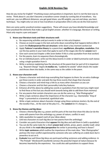English GCSE revision tips | Teaching Resources English GCSE revision tips | Teaching Resources