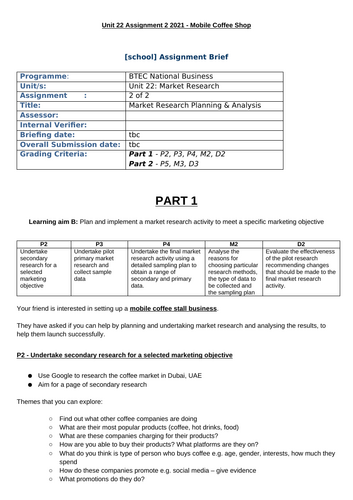 BTEC L3 Business - Unit 22 Assignment 2 - Template (Market Research ...