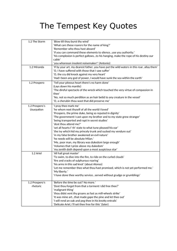 The Tempest KEY QUOTES | Teaching Resources