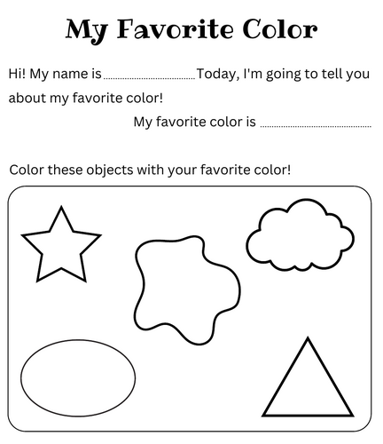 printable my favourite colour worksheet for preschool | Teaching Resources