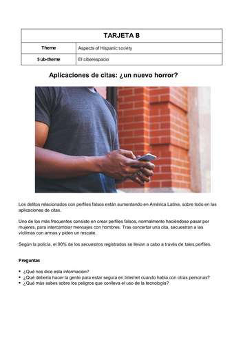 El Ciberespacio - Speaking Cards for AQA A-Level Spanish | Teaching ...