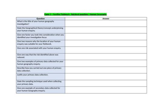 AQA Geography Paper 3 - Familiar fieldwork revision - retrieval ... AQA Geography Paper 3 - Familiar fieldwork revision - retrieval ...