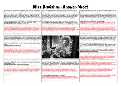 Miss Havisham Revision Sheet | Teaching Resources