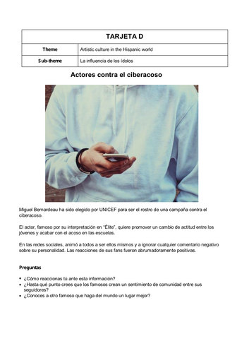 La Influencia de los Ídolos - Speaking Cards for AQA A-Level Spanish ...