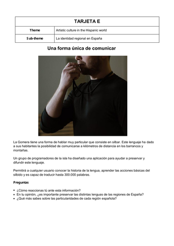 AQA A-Level Spanish Speaking Cards: La Identidad Regional en España ...