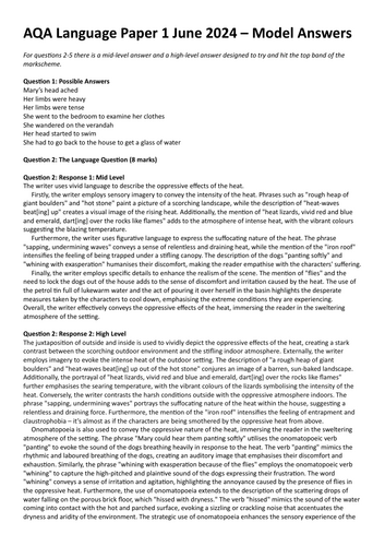 Aqa Language Paper 1 June 2024 Model Answers Teaching Resources