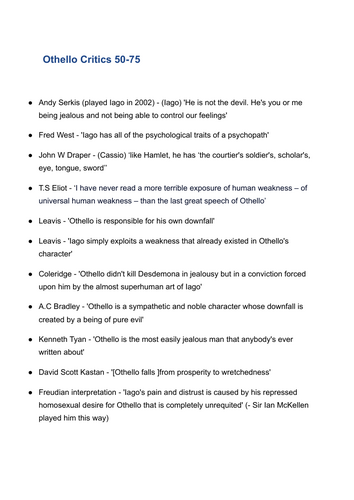 Othello Critics 50-75 (A-Level Resource) | Teaching Resources