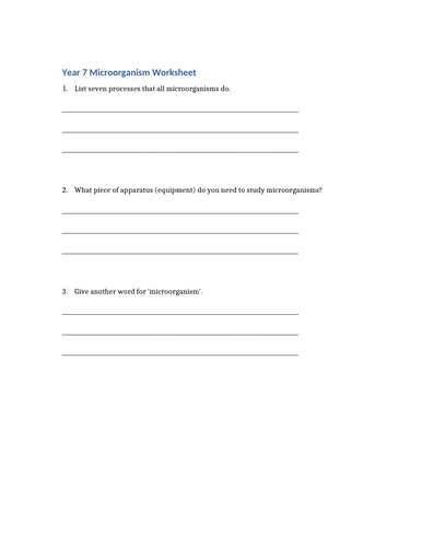 Year 7_Microorganisms_Worksheet | Teaching Resources