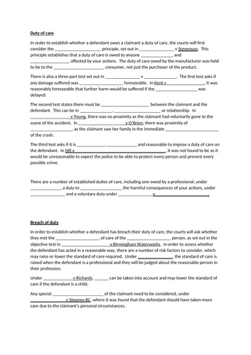 Principles of negligence | Teaching Resources