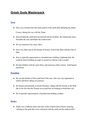 Greek Gods Masterpack (GCSE Classical Civilisation) | Teaching Resources