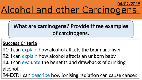 AQA GCSE Alcohol and Other Carcinogens | Teaching Resources