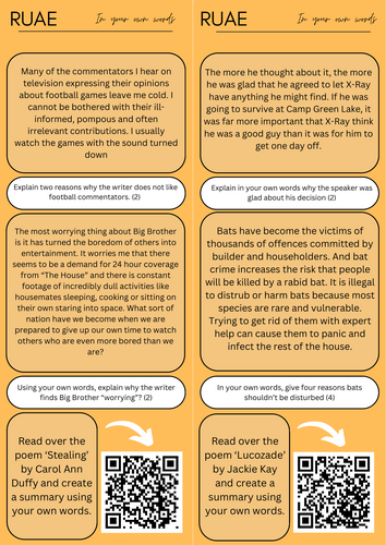 RUAE Revision Bookmarks | Teaching Resources