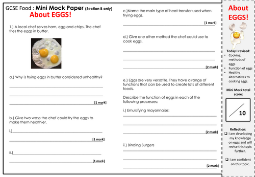 GCSE Food Mock Questions- About Eggs | Teaching Resources