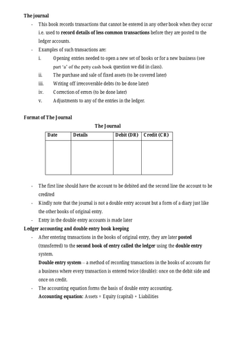 Accounting: The Journal and the Trial balance | Teaching Resources