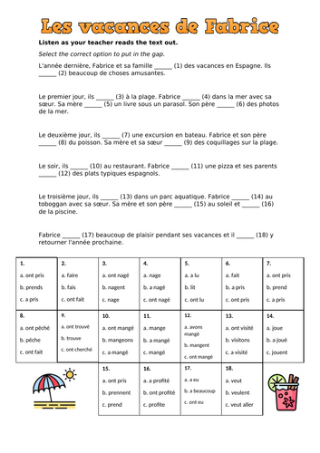 French Holidays reading / listening / writing task | Teaching Resources