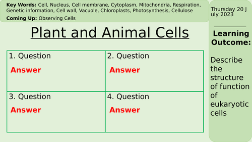 KS3 Year Lesson - 1. Plant and animals cells | Teaching Resources
