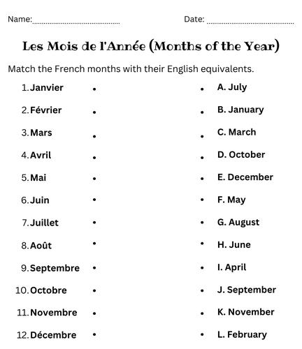 Months of the year in french exercises - Months of the year French ...