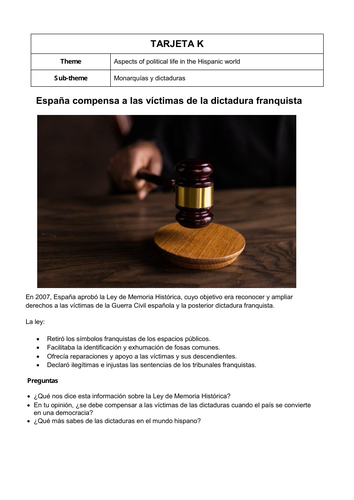 Monarquías y Dictaduras - Speaking Cards for AQA A-Level Spanish ...