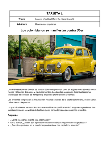 Movimientos Populares - AQA A-Level Spanish Speaking Cards | Teaching ...