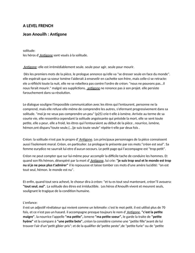 Jean Anouilh : Antigone: A LEVEL FRENCH exam questions | Teaching Resources