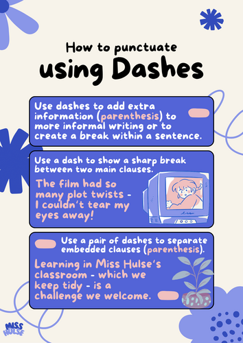 How to punctuate using dashes poster (KS2) | Teaching Resources