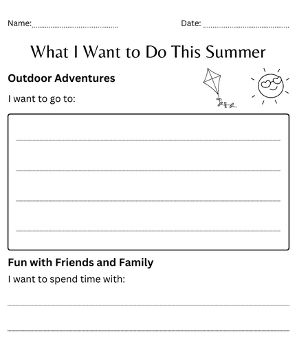 what i want to do this summer worksheet - printable summer bucket list ...