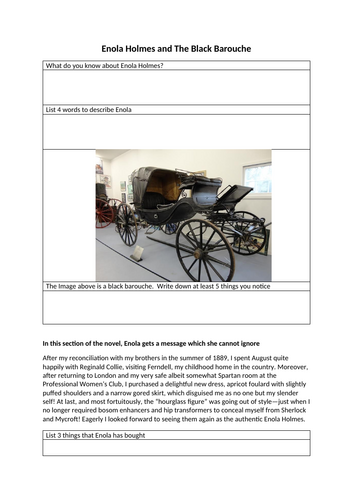 Enola Holmes Black Barouche Extract Comprehension Language Analysis KS3 ...