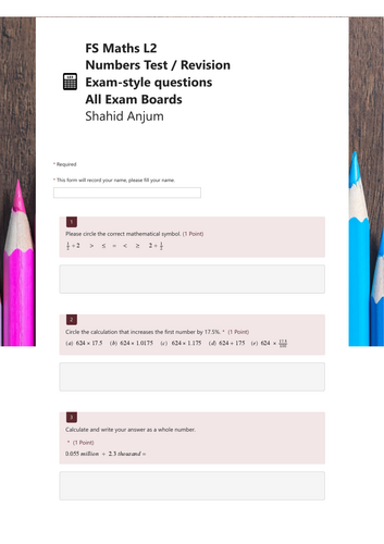 FS Maths L2 Numbers Test Revision Exam | Teaching Resources