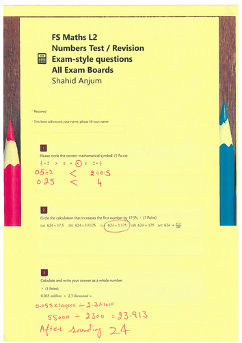 FS Maths L2 Numbers Solved Test Rev Exam | Teaching Resources FS Maths L2 Numbers Solved Test Rev Exam | Teaching Resources