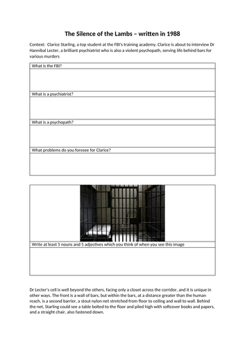English GCSE Fiction Extract Silence of the Lambs Analysing Language ...