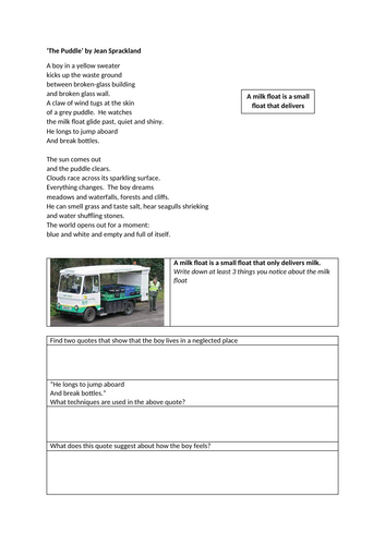 The Puddle by Jean Sprackland Poetry KS3 Language and Structure ...