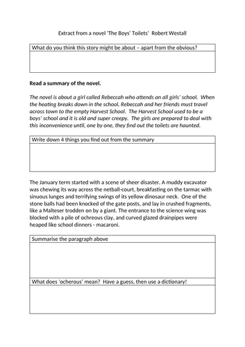 English KS3 / KS4 The Boys’ Toilets Robert Westall Comprehension Ghost ...