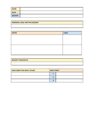 Professional Development Training Note Template | Teaching Resources