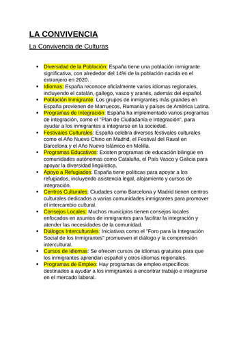 La Convivencia - Facts for AQA A-Level Spanish | Teaching Resources