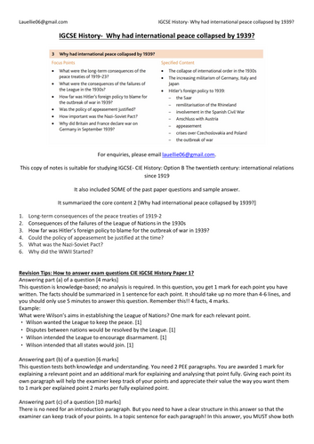 IGCSE History CIE: Why did International Peace Collapsed by 1939 ...