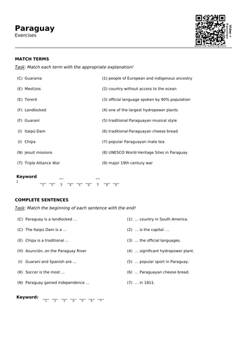 Paraguay (Video and Exercises) | Teaching Resources