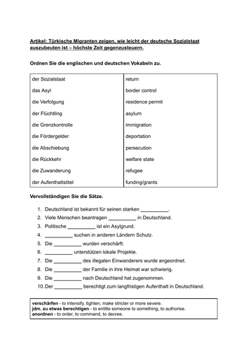 A Level German: Einwanderung (Extension 1) | Teaching Resources