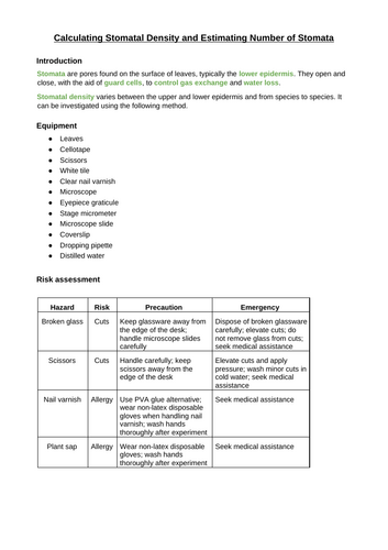 A-Level AQA Biology - Stomatal Density | Teaching Resources