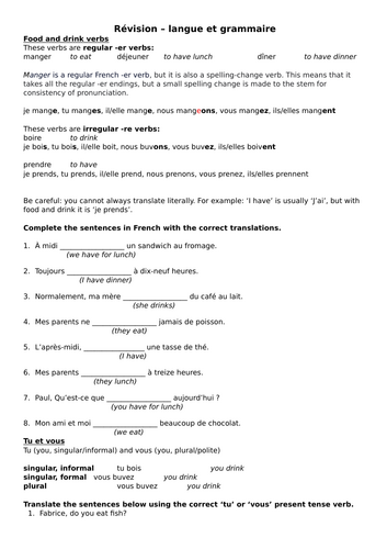 Révision - langue et grammaire 2 | Teaching Resources