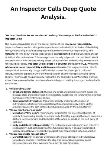 INSPECTOR CALLS QUOTE ANALYSIS {GRADE 9} | Teaching Resources