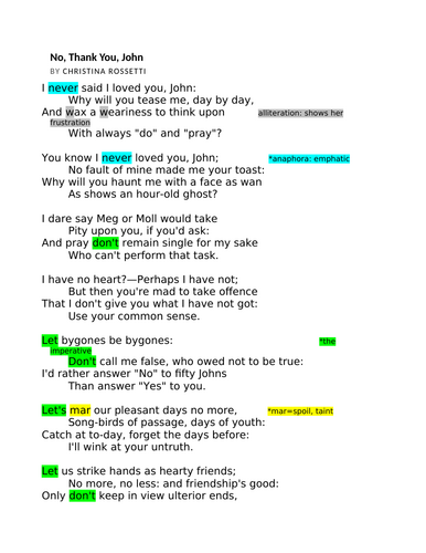 A LEVEL ENGLISH LITERATURE: poetry analysis "No Thank You John ...