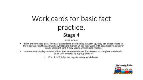 Maths Stage 4 Basic Facts Practice | Teaching Resources