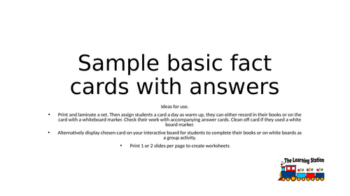 sample maths basic fact practice | Teaching Resources