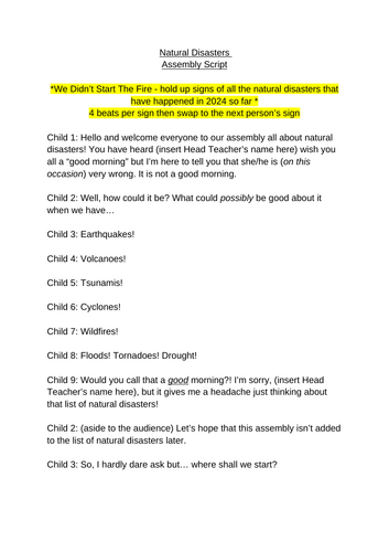 Natural Disasters Class Assembly Script | Teaching Resources Natural Disasters Class Assembly Script | Teaching Resources