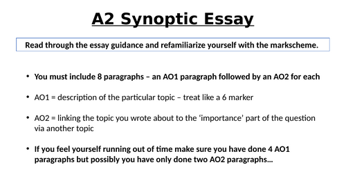 A-Level AQA Biology - Synoptic Essay Guidance | Teaching Resources