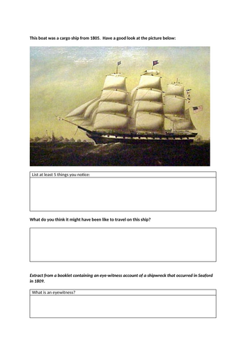 English KS3 / KS4 Non Fiction ‘Shipwreck’ diary extract, comprehension ...