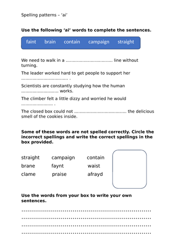 Spelling patterns - 'ai' | Teaching Resources