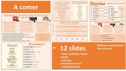 Spanish AQA GCSE 6.4 - A comer | Teaching Resources